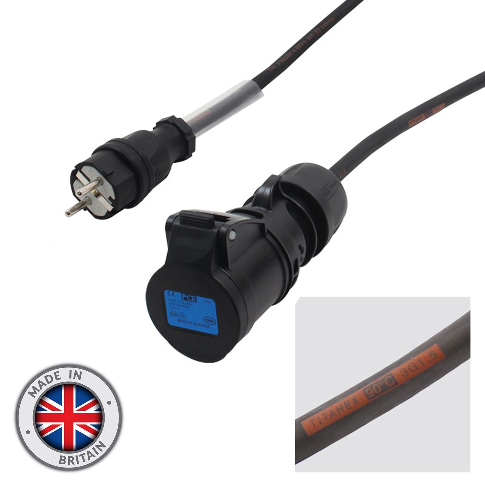 LEDJ Schuko Plug to PCE 16A Black Socket 1m Cable – Simply Sound and ...