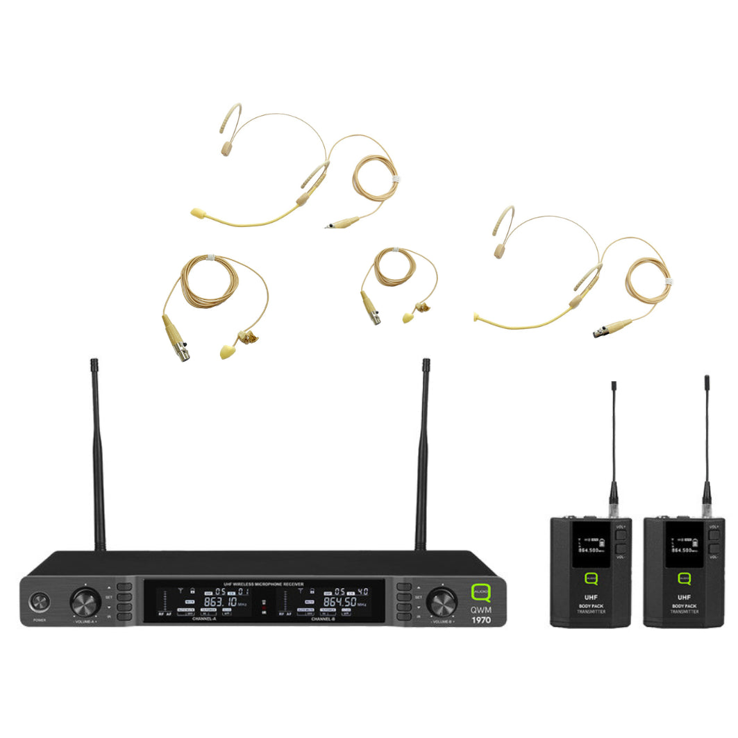 Q Audio QWM 1970 BP UHF Dual Channel Diversity Beltpack Wireless Syste ...